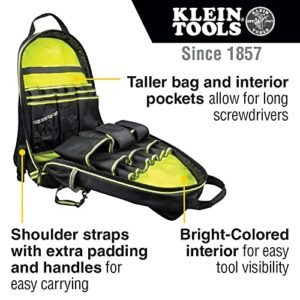 Klein Tools 55597 Tool Bag Backpack, Tradesman Pro Tool Organizer with 39 Pockets, Reflective Hi Viz, Padded Shoulder Straps, Molded Base