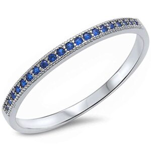 eternity style wedding band ring micro pave round simulated blue sapphire 925 sterling silver