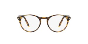 persol po3092v round prescription eyewear frames, brown/beige tortoise/demo lens, 50 mm