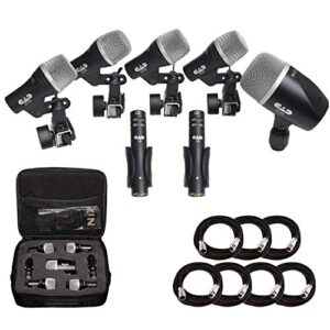 cad audio stage7 premium 7-piece drum instrument mic pack with vinyl carrying case + 7 on stage microphones cables, 20 feet, xlr