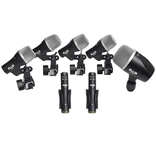 Cad Audio Stage7 Premium 7-Piece Drum Instrument Mic Pack with Vinyl Carrying Case + 7 On Stage Microphones Cables, 20 Feet, XLR