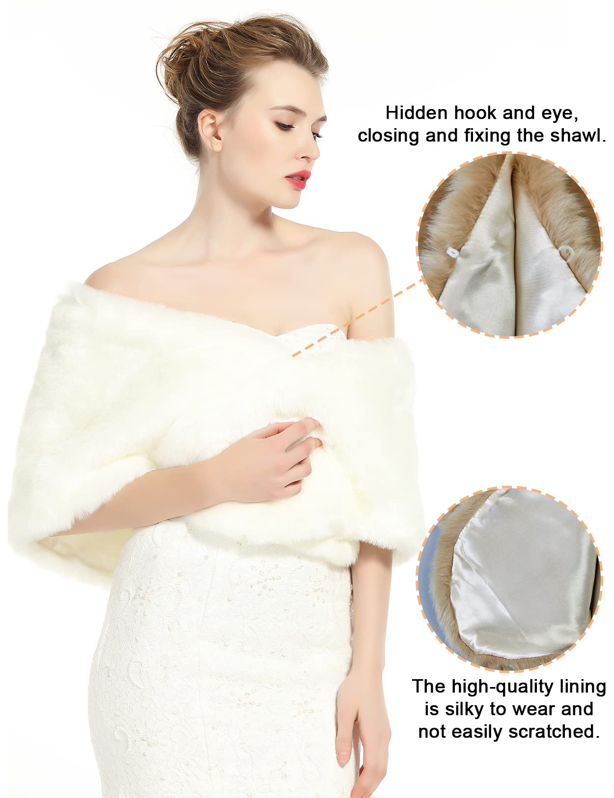 BEAUTELICATE Luxury Bridal Party Evening/Wedding Faux Fur Shawl Wrap Stole