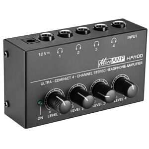 neewer super compact 4-channel stereo headphone amplifier with dc 12v power adapter for sound reinforcement, studio, stage, choir, personal recording, features ultra low noise (original version)