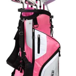 Top Line Ladies Pink Right Handed M5 Golf Club Set for Petite Ladies ( Height 5' to 5'3" ) , Includes: Driver, Wood, Hybrid, 5,6,7,8,9, PW Stainless Irons, Putter, Graphite Shafts, Bag & 3 HCs