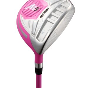 Top Line Ladies Pink Right Handed M5 Golf Club Set for Petite Ladies ( Height 5' to 5'3" ) , Includes: Driver, Wood, Hybrid, 5,6,7,8,9, PW Stainless Irons, Putter, Graphite Shafts, Bag & 3 HCs