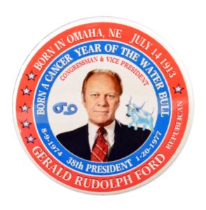 pack-1 gerald ford (cancer water bull) 38th president 2.25" pin-back button (2.25")