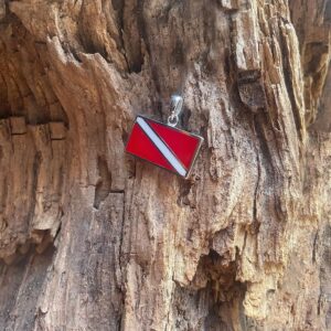 Jewelry Trends Sterling Silver Scuba Diver Down Flag Red Enameled Pendant