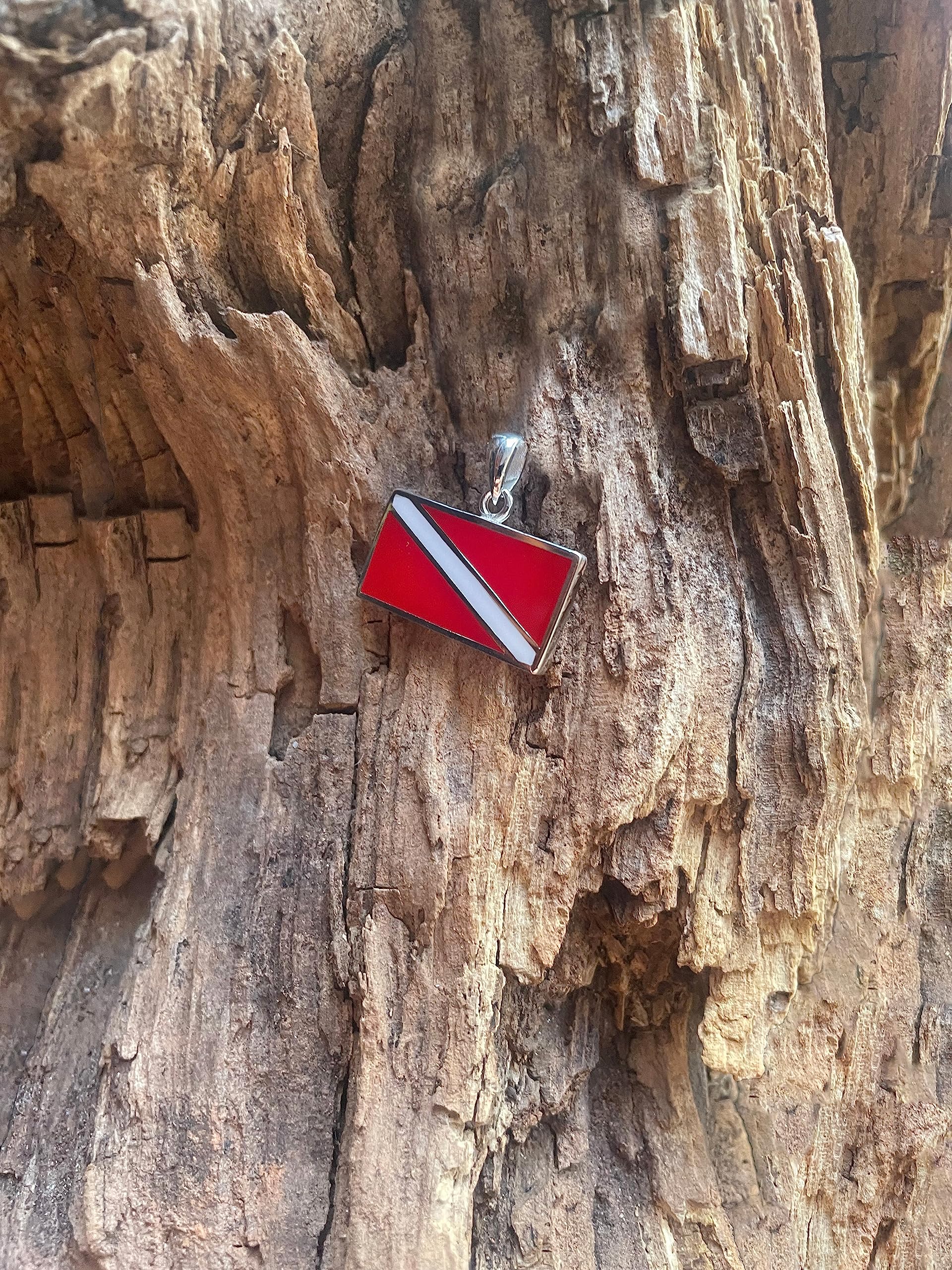 Jewelry Trends Sterling Silver Scuba Diver Down Flag Red Enameled Pendant