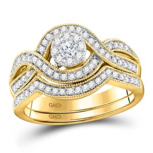 jewels by lux 10kt yellow gold womens round diamond bridal wedding engagement ring band set 1/2 cttw ring size 10.5