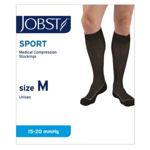 jobst unisex sport knee high 15-20 mmhg compression socks, 1pcs, black/cool black, medium