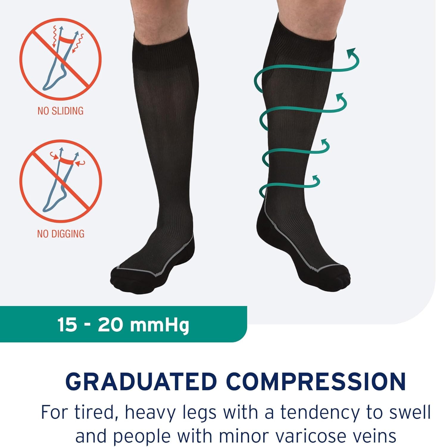 JOBST Unisex Sport Knee High 15-20 mmHg Compression Socks, 1pcs, Black/Cool Black, Medium