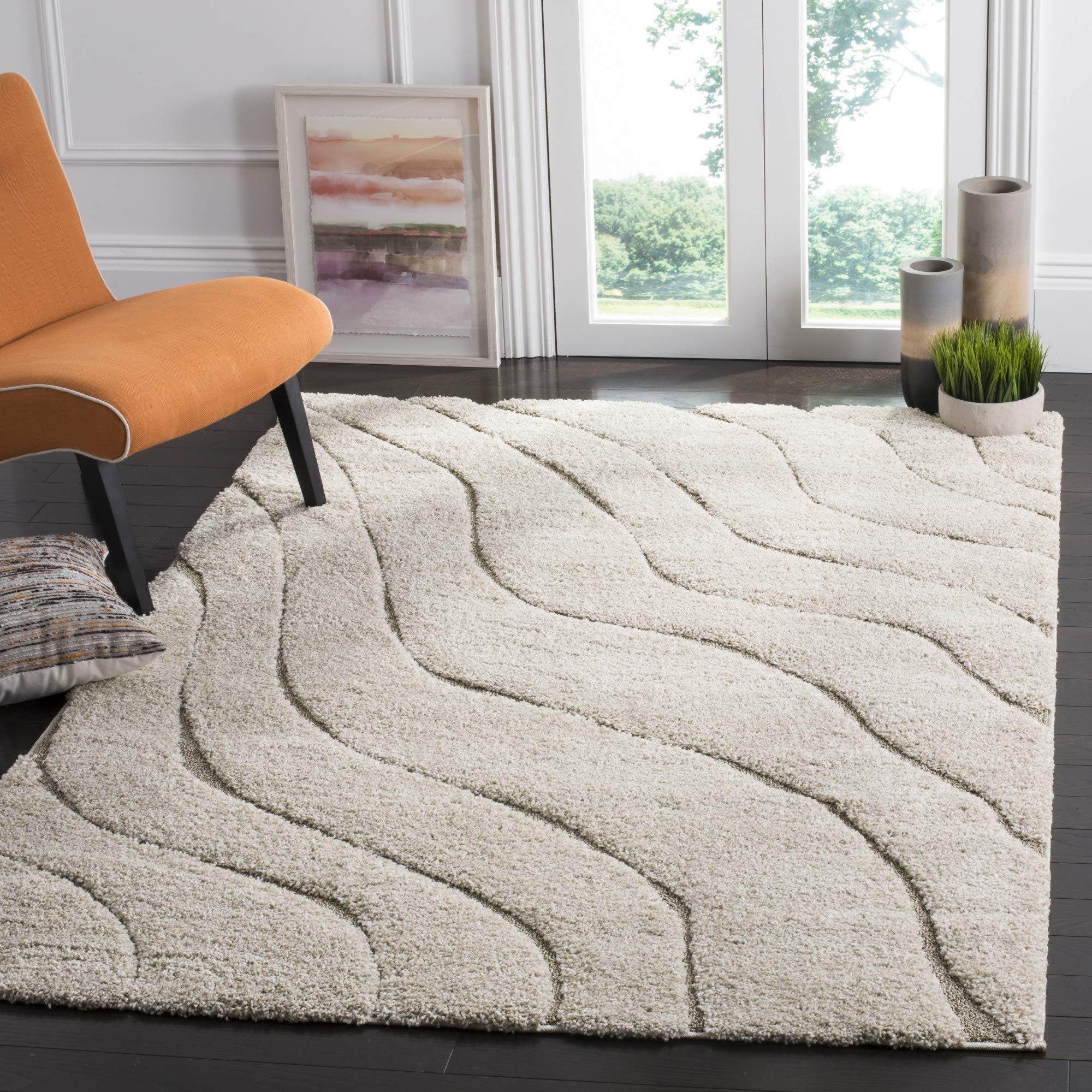 SAFAVIEH Florida Shag Collection Area Rug - 5'3" x 7'6", Cream & Beige, Non-Shedding & Easy Care, 1.2-inch Thick Ideal for High Traffic Areas in Living Room, Bedroom (SG472-1113)