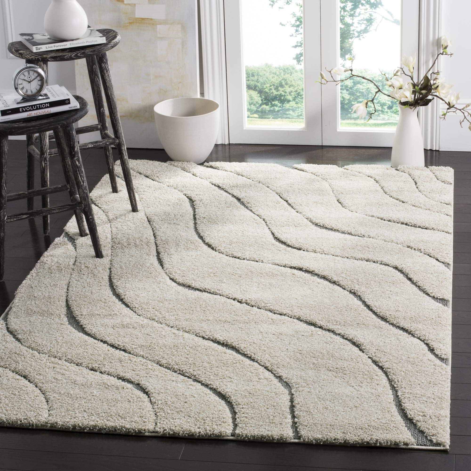 SAFAVIEH Florida Shag Collection Area Rug - 5'3" x 7'6", Cream & Beige, Non-Shedding & Easy Care, 1.2-inch Thick Ideal for High Traffic Areas in Living Room, Bedroom (SG472-1113)