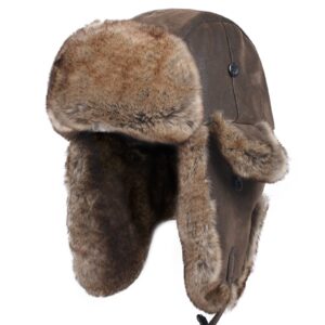 janey&rubbins cold weather winter gear russian ushanka cossack trooper hat trapper hunter headwear pilot aviator cap (r, brown, m)