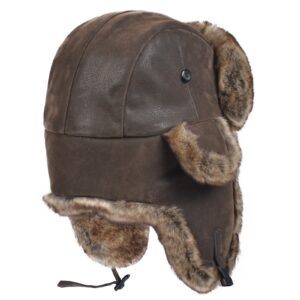 Janey&Rubbins Cold Weather Winter Gear Russian Ushanka Cossack Trooper Hat Trapper Hunter Headwear Pilot Aviator Cap (R, Brown, M)