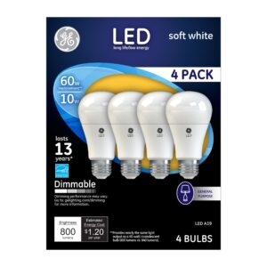 GE Lighting 67615 LED A19 Light Bulb with Medium Base, 10.5-Watt, Soft White, 4-Pack, 4 Count (Pack of 1)