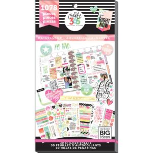 me & my big ideas sticker value pack - the happy planner scrapbooking supplies - watercolor theme - multi-color & gold foil - great for projects, scrapbooks & albums - 30 sheets, 1078 stickers total