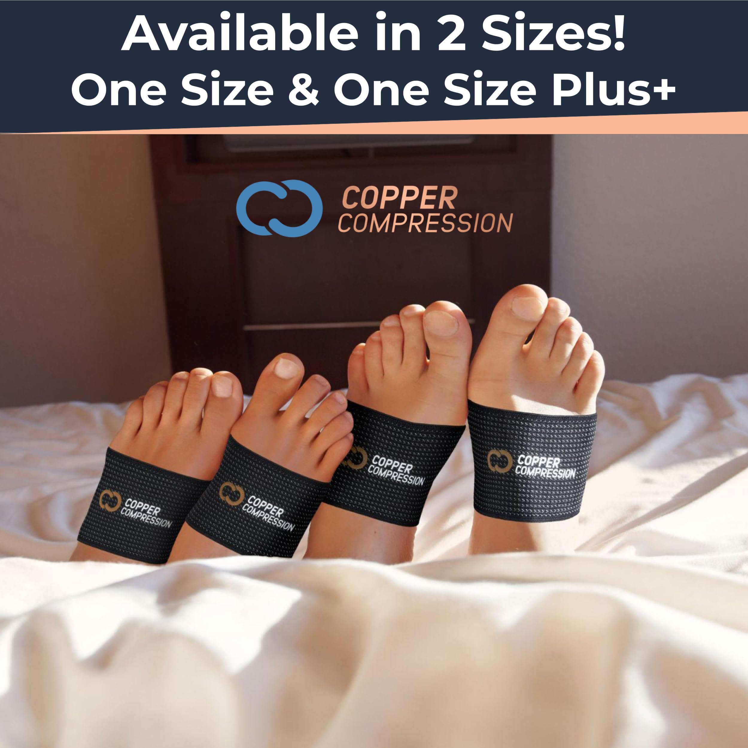 Copper Compression Copper Arch Support - 2 Plantar Fasciitis Braces/Sleeves. Foot Care, Heel Spurs, Feet Pain Relief, Flat & Fallen Arches, High Arch