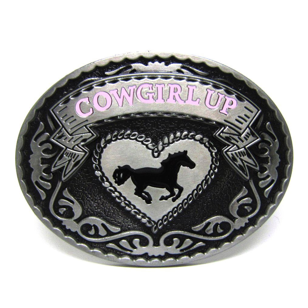 MASOP VOGU Rodeo Oval Cowgirl Up Belt Buckle Girl Women Ladies Western Engraved Horse