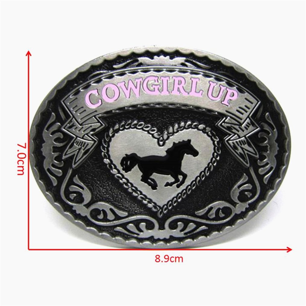 MASOP VOGU Rodeo Oval Cowgirl Up Belt Buckle Girl Women Ladies Western Engraved Horse