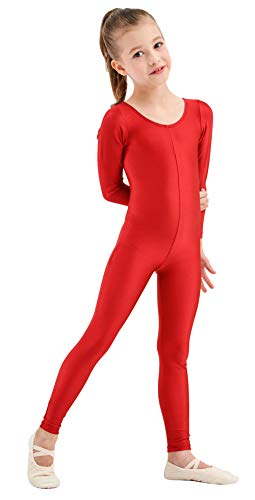 speerise Girls Unitards Gymnastics Long Sleeves Full Body Toddler Ballet Leotards for Kids Costumes, Red, XXL