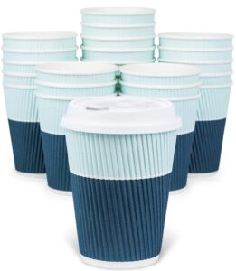 glowcoast disposable coffee cups with lids - 12 oz to go coffee cups (80 set) with sturdy lids prevent leaks! paper hot cup holds shape with hot, cold drinks. ripple cups protect fingers from heat!