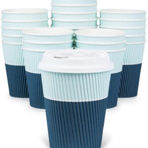 Glowcoast Disposable Coffee Cups With Lids - 12 oz To Go Coffee Cups (80 Set) With Sturdy Lids Prevent Leaks! Paper Hot Cup Holds Shape With Hot, Cold Drinks. Ripple Cups Protect Fingers from Heat!