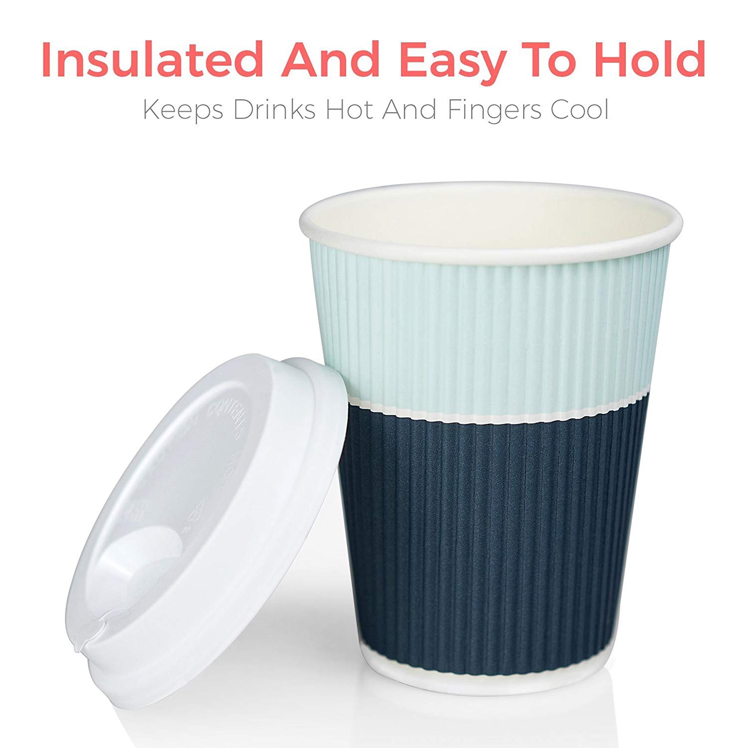 Glowcoast Disposable Coffee Cups With Lids - 12 oz To Go Coffee Cups (80 Set) With Sturdy Lids Prevent Leaks! Paper Hot Cup Holds Shape With Hot, Cold Drinks. Ripple Cups Protect Fingers from Heat!