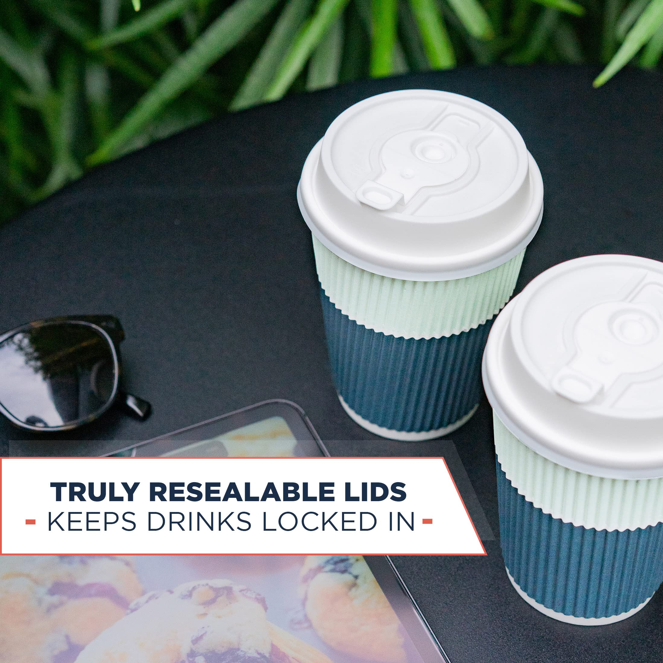 Glowcoast Disposable Coffee Cups With Lids - 12 oz To Go Coffee Cups (80 Set) With Sturdy Lids Prevent Leaks! Paper Hot Cup Holds Shape With Hot, Cold Drinks. Ripple Cups Protect Fingers from Heat!