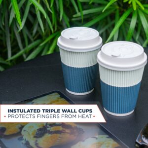 Glowcoast Disposable Coffee Cups With Lids - 12 oz To Go Coffee Cups (80 Set) With Sturdy Lids Prevent Leaks! Paper Hot Cup Holds Shape With Hot, Cold Drinks. Ripple Cups Protect Fingers from Heat!