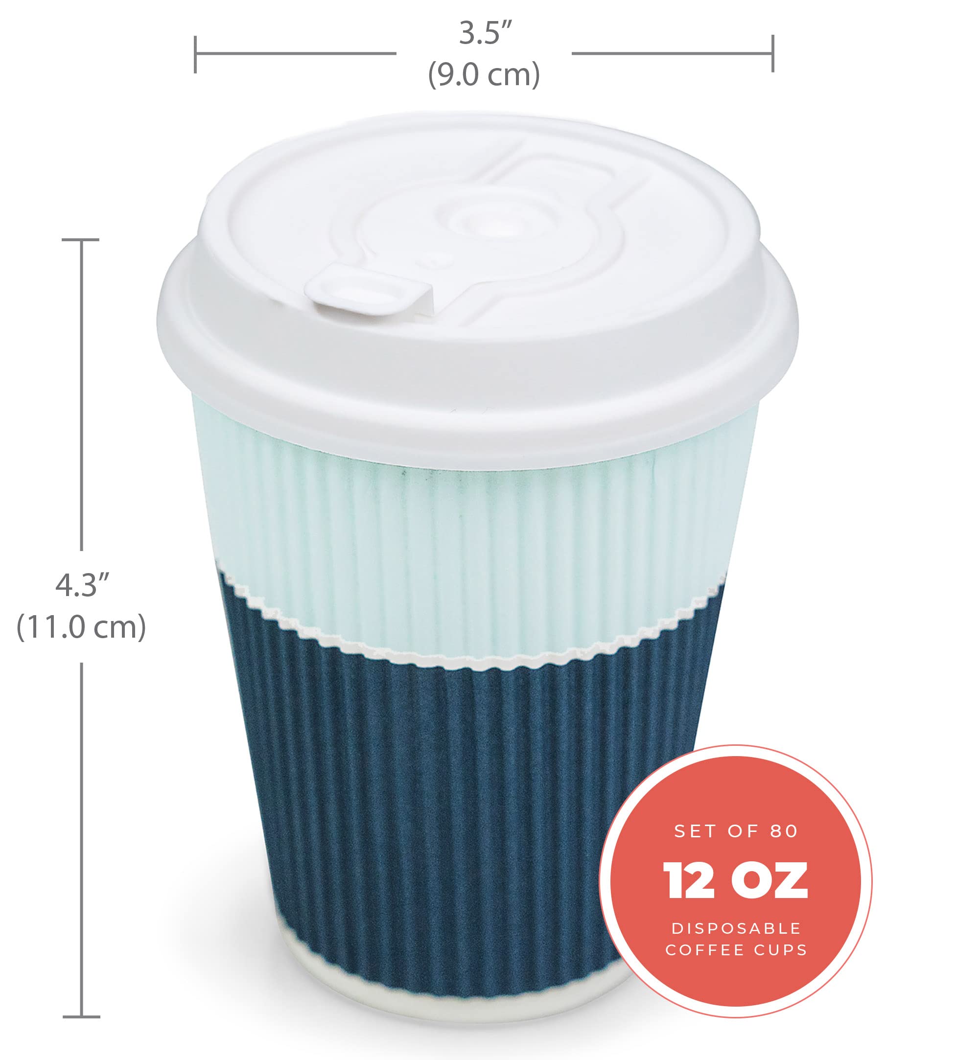 Glowcoast Disposable Coffee Cups With Lids - 12 oz To Go Coffee Cups (80 Set) With Sturdy Lids Prevent Leaks! Paper Hot Cup Holds Shape With Hot, Cold Drinks. Ripple Cups Protect Fingers from Heat!