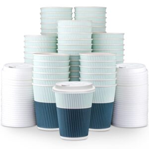 Glowcoast Disposable Coffee Cups With Lids - 12 oz To Go Coffee Cups (80 Set) With Sturdy Lids Prevent Leaks! Paper Hot Cup Holds Shape With Hot, Cold Drinks. Ripple Cups Protect Fingers from Heat!