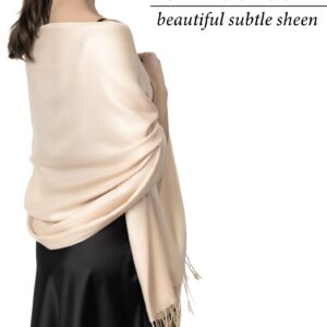 Achillea Large Soft Silky Pashmina Shawl Wrap Scarf in Solid Colors (Cream/Beige)