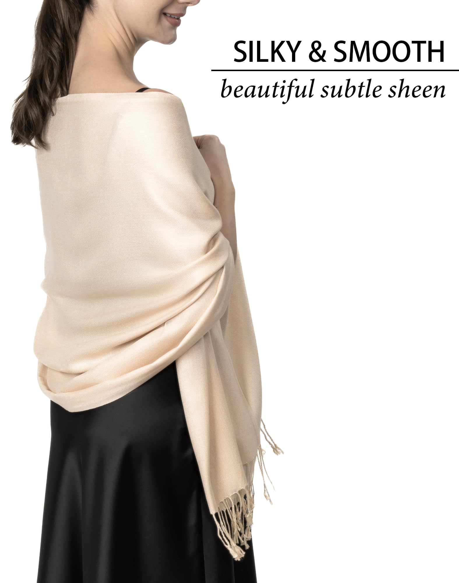 Achillea Large Soft Silky Pashmina Shawl Wrap Scarf in Solid Colors (Cream/Beige)