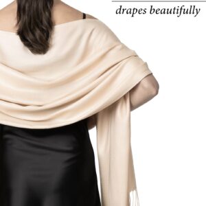 Achillea Large Soft Silky Pashmina Shawl Wrap Scarf in Solid Colors (Cream/Beige)