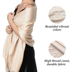 Achillea Large Soft Silky Pashmina Shawl Wrap Scarf in Solid Colors (Cream/Beige)