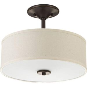 progress lighting p3712-20 inspire close-to-ceiling, 13” diameter|10-1/8” height, off-white linen shade, antique bronze