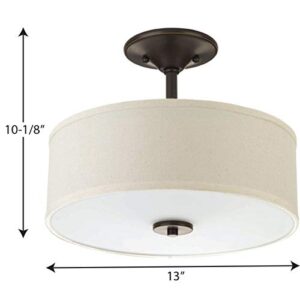 Progress Lighting P3712-20 Inspire Close-to-Ceiling, 13” diameter|10-1/8” height, Off-White Linen shade, Antique Bronze