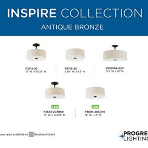 Progress Lighting P3712-20 Inspire Close-to-Ceiling, 13” diameter|10-1/8” height, Off-White Linen shade, Antique Bronze