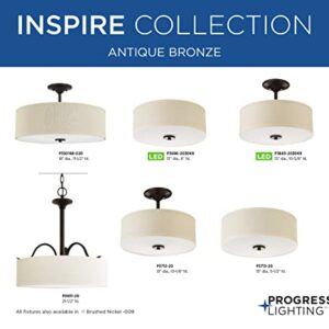 Progress Lighting P3712-20 Inspire Close-to-Ceiling, 13” diameter|10-1/8” height, Off-White Linen shade, Antique Bronze