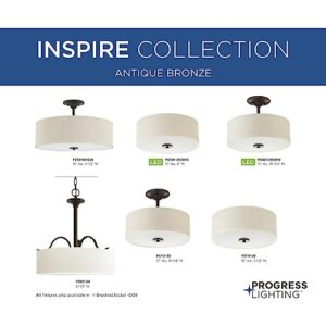 Progress Lighting P3712-20 Inspire Close-to-Ceiling, 13” diameter|10-1/8” height, Off-White Linen shade, Antique Bronze