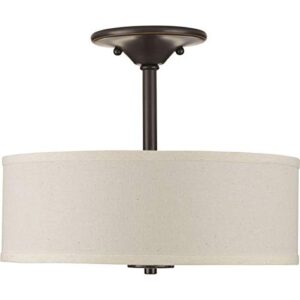 Progress Lighting P3712-20 Inspire Close-to-Ceiling, 13” diameter|10-1/8” height, Off-White Linen shade, Antique Bronze