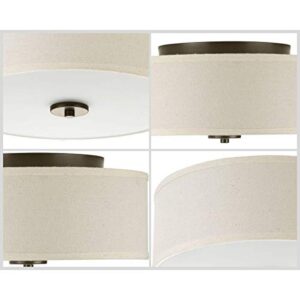 Progress Lighting P3712-20 Inspire Close-to-Ceiling, 13” diameter|10-1/8” height, Off-White Linen shade, Antique Bronze