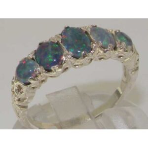 LetsBuyGold 925 Sterling Silver Synthetic Opal Triplet Womens Jewelry - Size 8