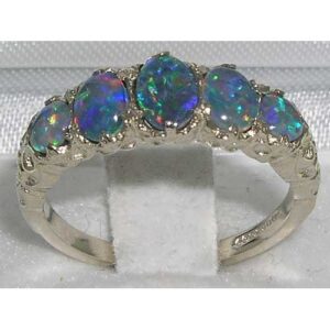 LetsBuyGold 925 Sterling Silver Synthetic Opal Triplet Womens Jewelry - Size 8