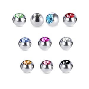 COTTVOTT 10pcs Crystals Screw 14G 16G Tongue Labret Eyebrow Horseshoe Belly Rings Earrings Replacement Balls Stainless Steel Piercings (10pcs 16G 3mm)