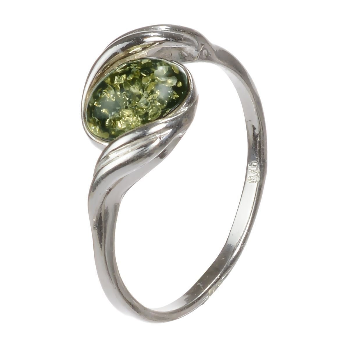 HolidayGiftShops Sterling Silver and Baltic Green Amber Adult Ring Estelle- size 8