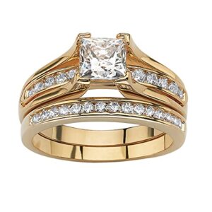 palmbeach yellow gold-plated princess cut cubic zirconia channel bridal ring set sizes 5-10 size 10