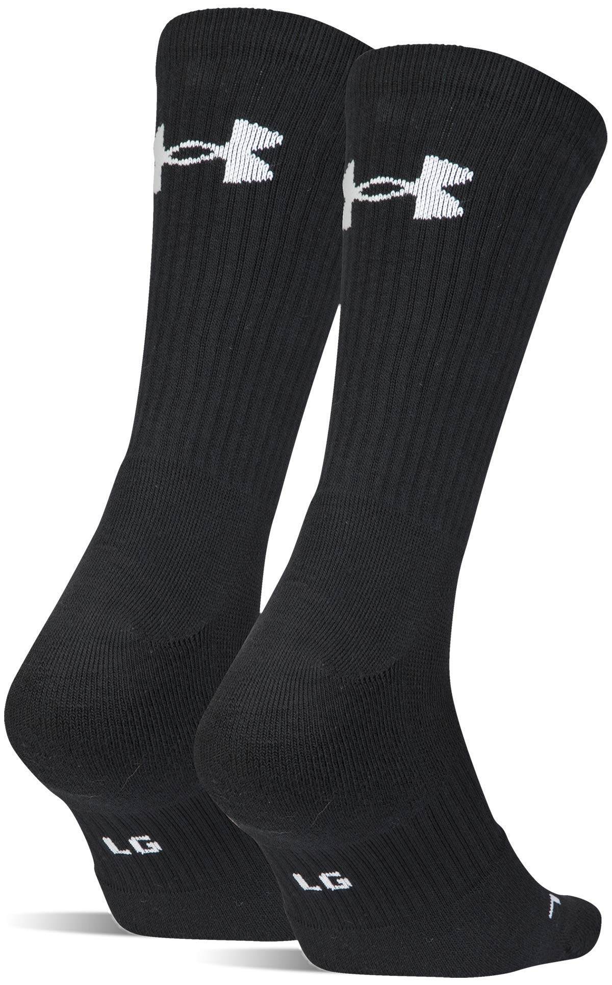 Under Armour Train Crew Socks, 2-Pair, Black, Shoe Size: Mens 4-8, Womens 6-9