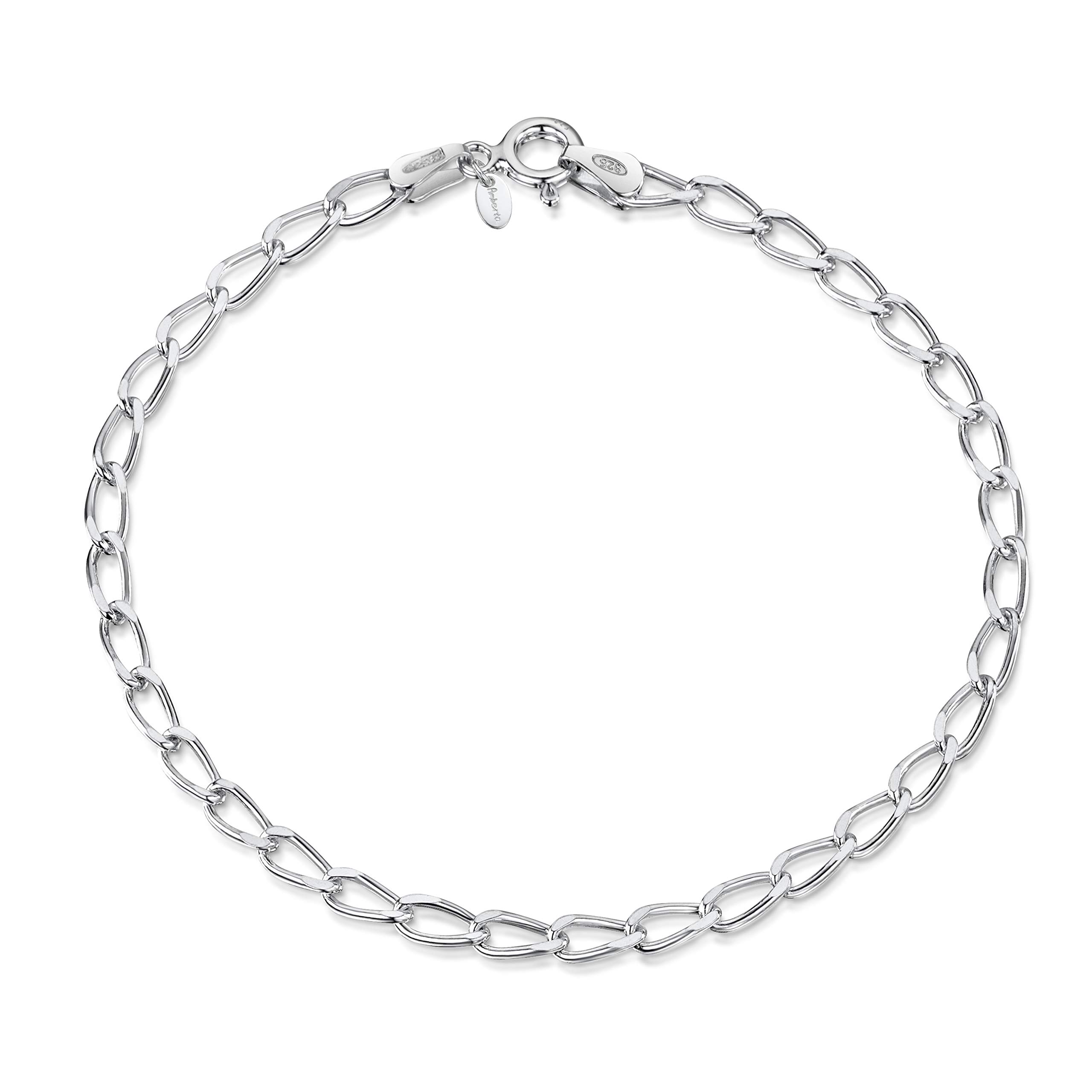 Amberta Women's 925 Sterling Silver Link Chain Bracelet for Charms (Adjustable): Silver